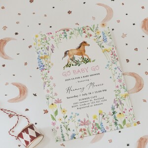 Floral and Horse Baby Shower Invitation Template, Go Baby Go Boy Shower ...