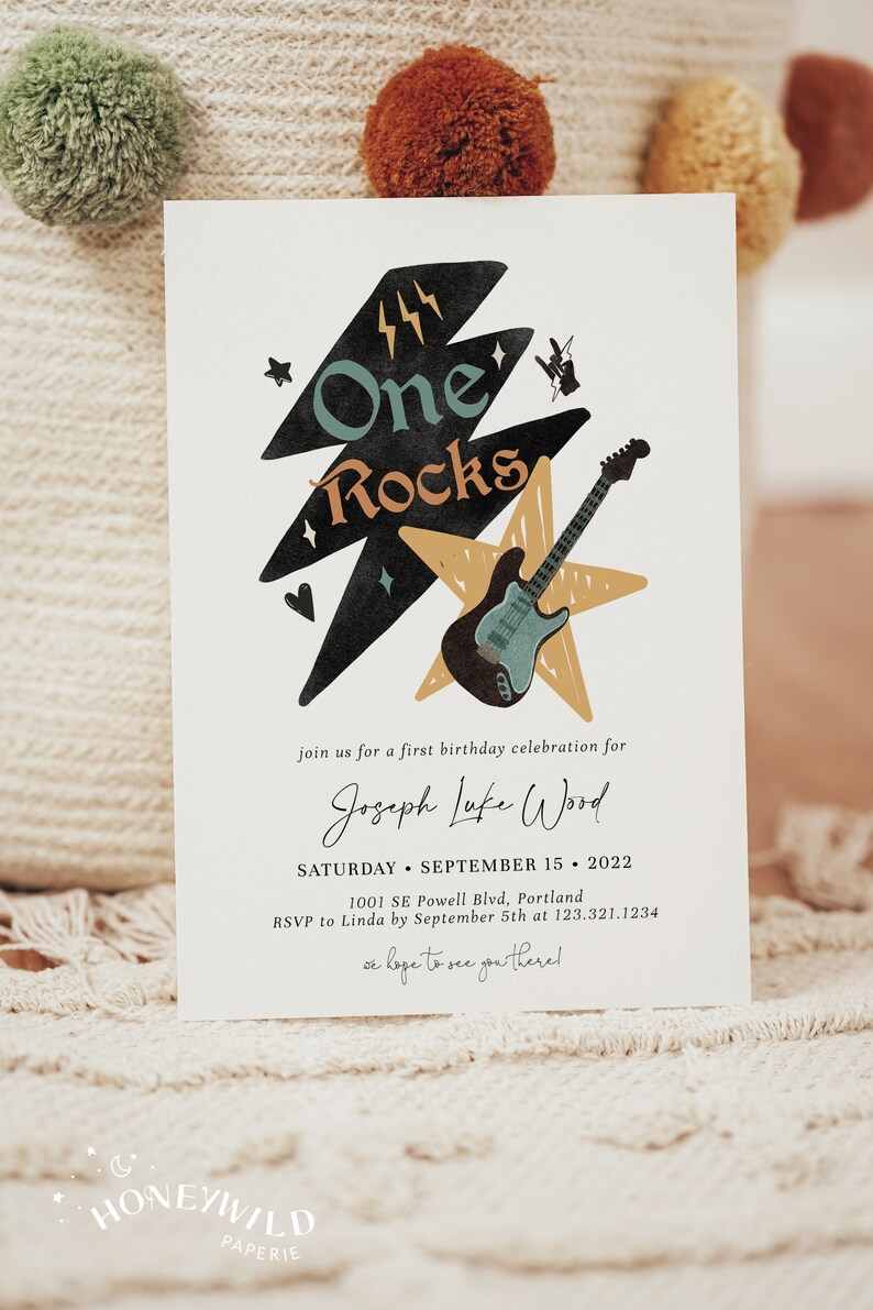 One Rocks Baby 1st Birthday Invitation Rocked One Year - Etsy