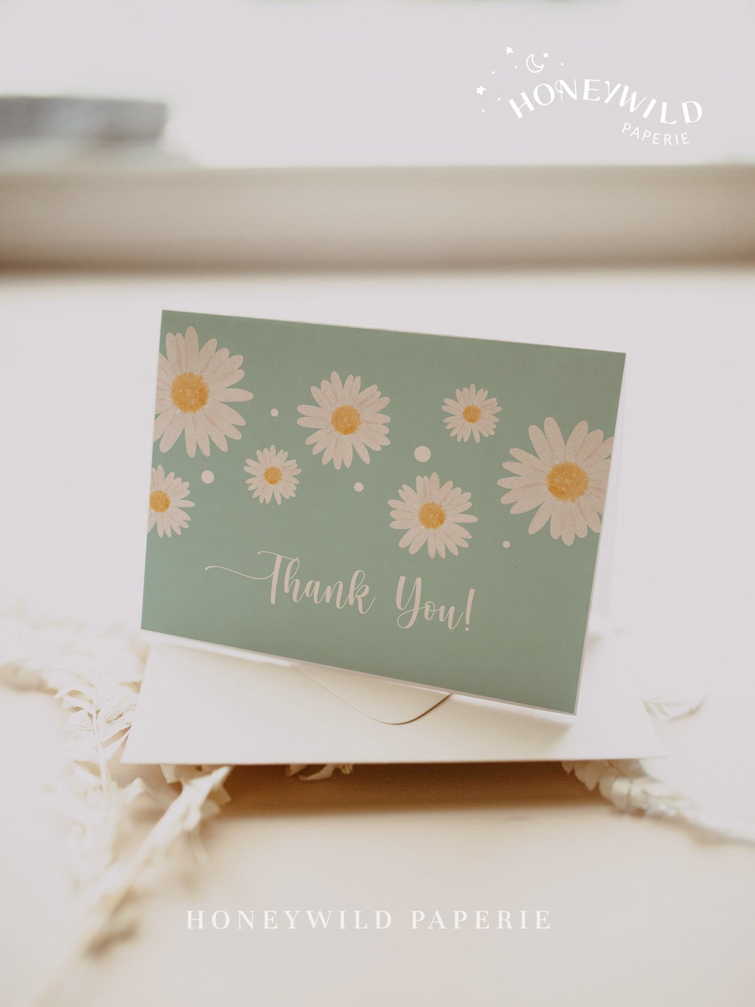 Green Daisy Thank You Card, Daisy Baby Shower Editable Thank You Card ...