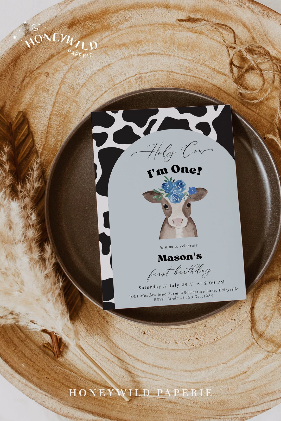 Plantilla de invitación de cumpleaños de Holy Cow I'm One / Invitación ...