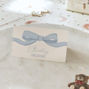 Editable Blue Bow Party Food Label Tent Card - Customize Your Buffet ...