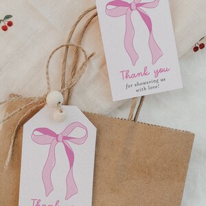Fully Editable Pink Bow Favor Tags Thank You Tags for Birthday & Baby ...