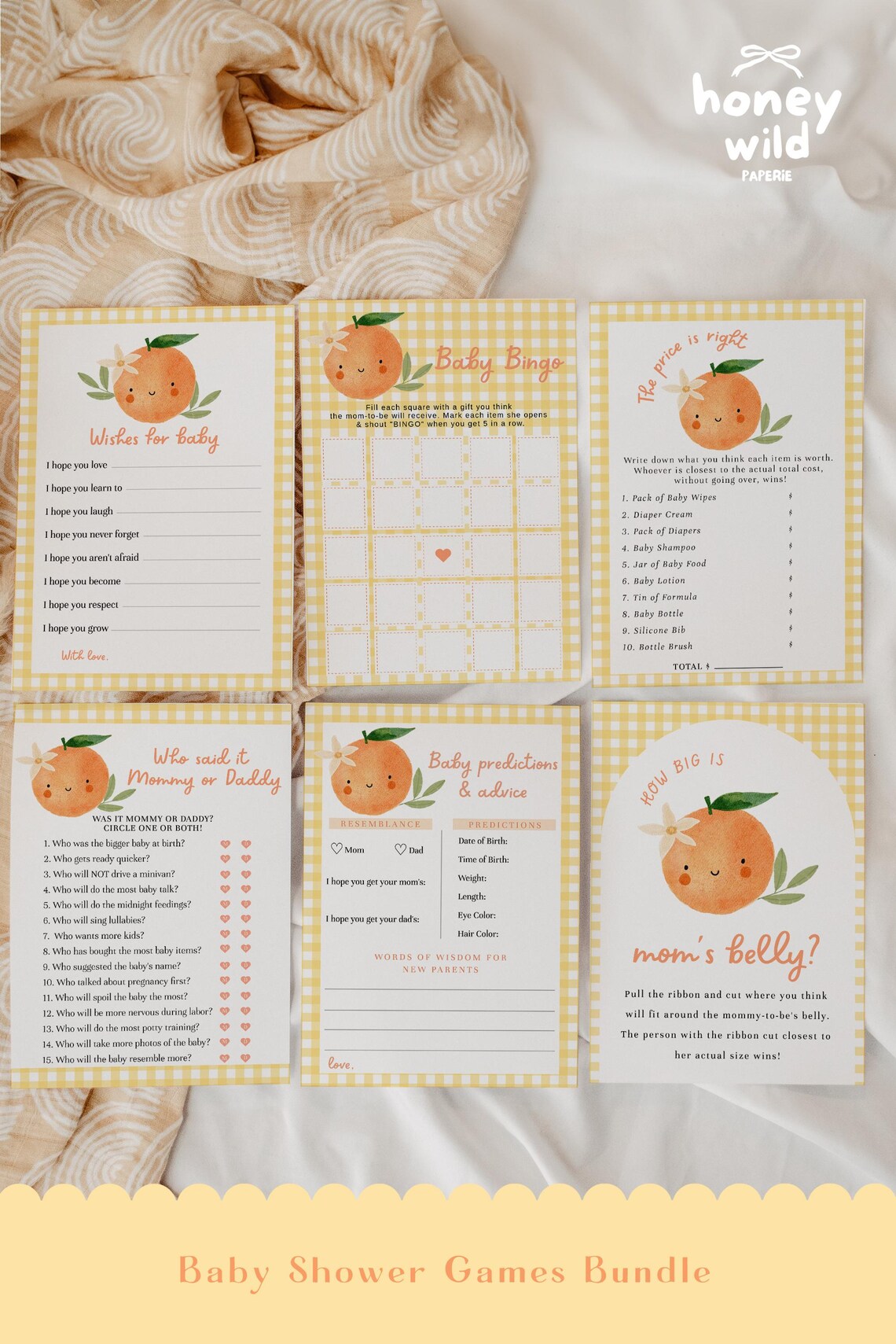 Little Cutie Baby Shower Game Bundle - Editable Clementine Orange Theme ...