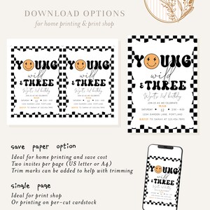 Young Wild & Three Birthday Invitation - Boy 3rd Birthday - Editable ...