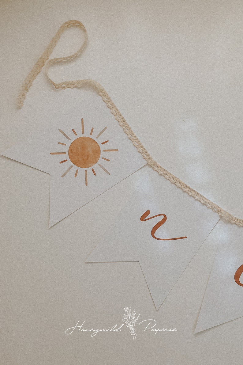 Neutral Boho Sun Birthday Banner Template First Trip Around | Etsy