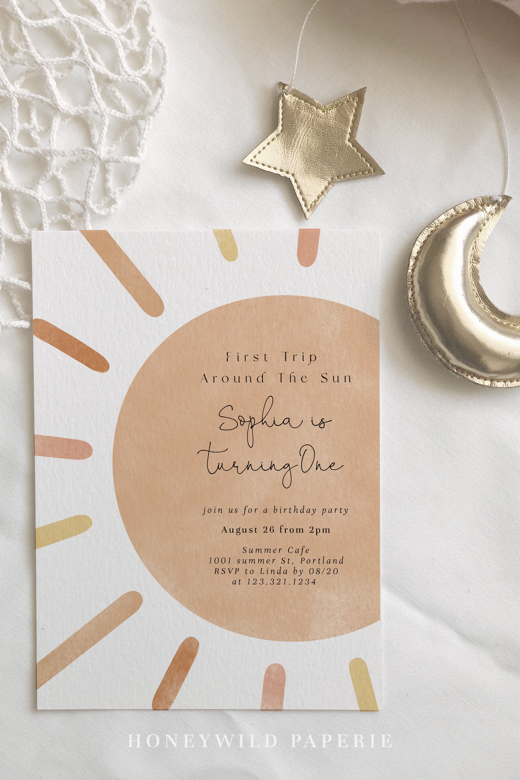 First Trip Around The Sun Birthday Invitation Boho Sun 1st Etsy