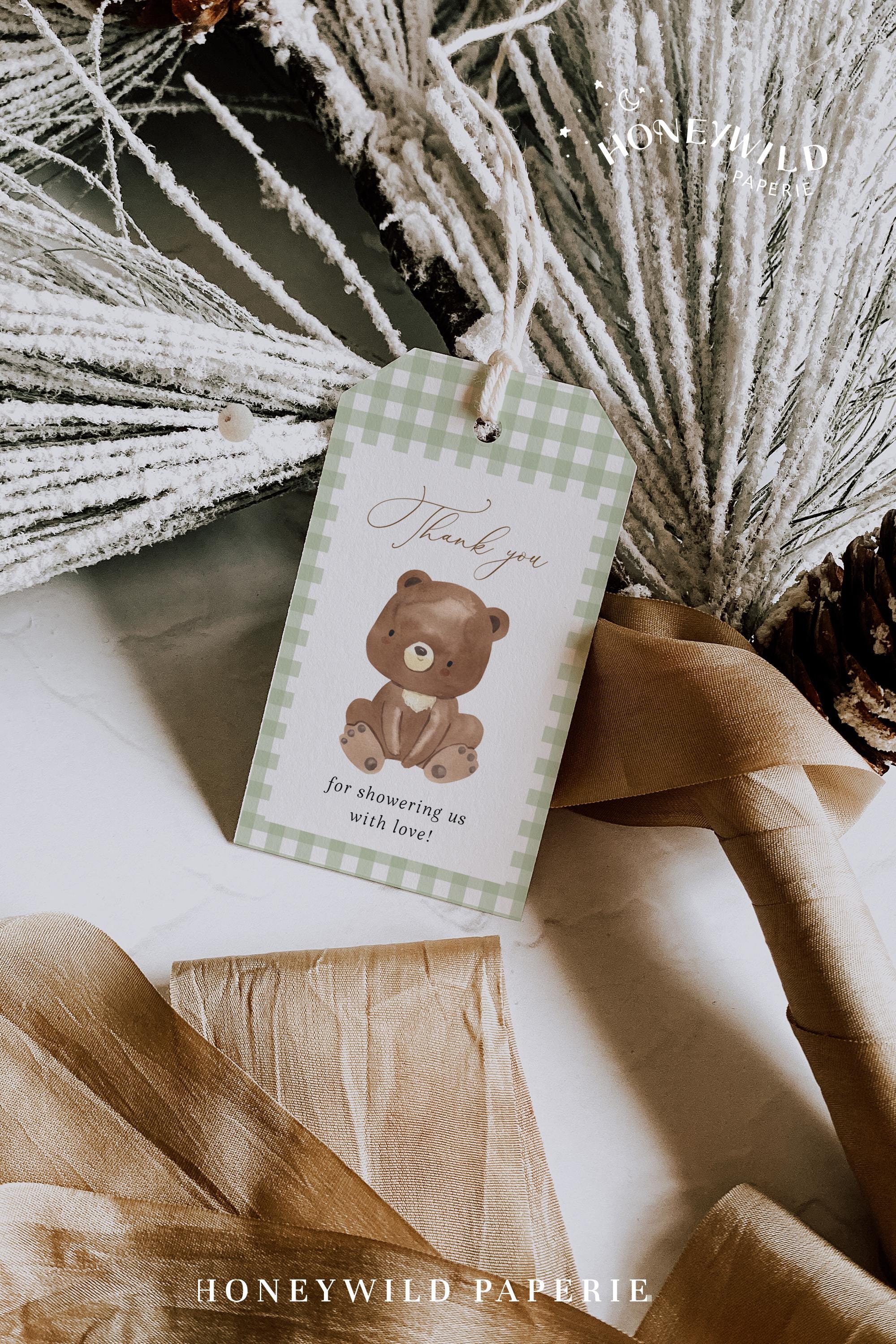 Gingham Bear Thank You Favor Tag, Beary Cute Baby Shower Thank You Tag ...
