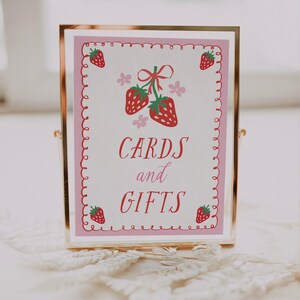 Strawberry Party Table Signs - Hand Drawn Ribbon Bow Strawberries ...