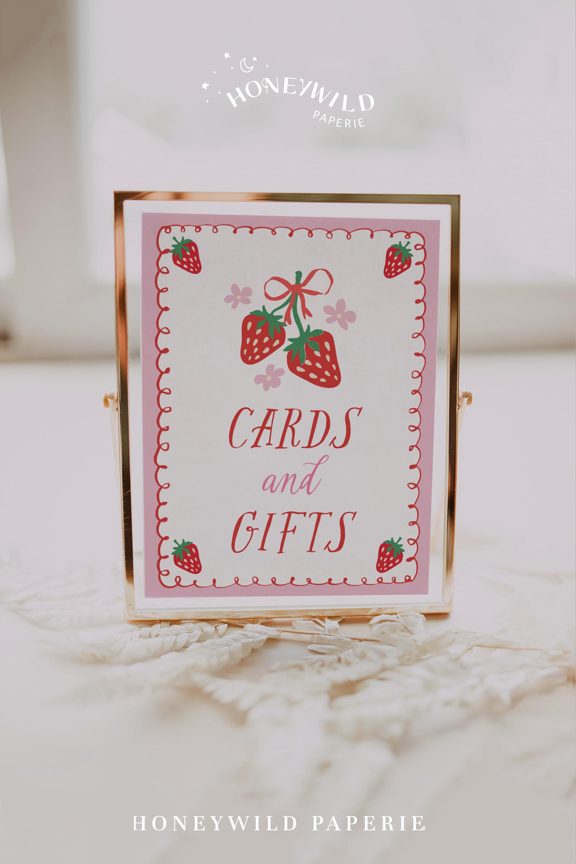 Strawberry Party Table Signs - Hand Drawn Ribbon Bow Strawberries ...