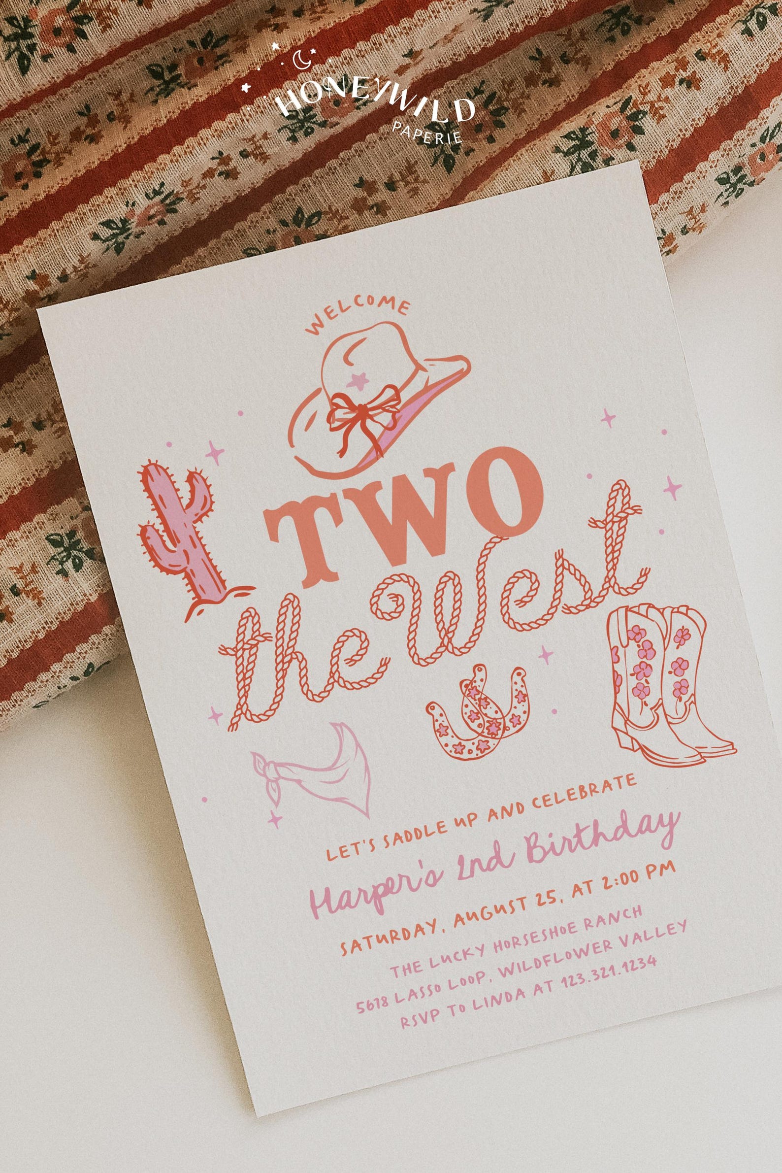Welcome Two the West Cowgirl 2nd Birthday Invitation - Pink Western ...