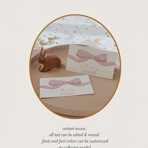 Editable Dusty Rose Pink Bow Party Food Label Tent Card - Customize ...