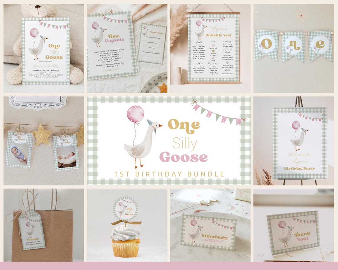 One Silly Goose Birthday Bundle | Editable Goose Invitation, Decor 1st ...