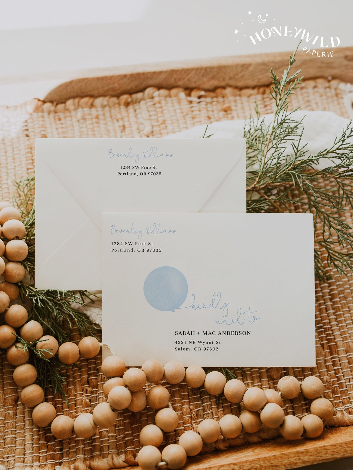 Pastel Blue Balloon Envelope Template, Simple Blue Envelope Addressing ...