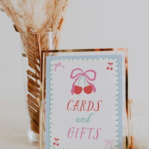 Summer Cherry Party Table Signs - Hand Drawn Ribbon Bow Cherries ...