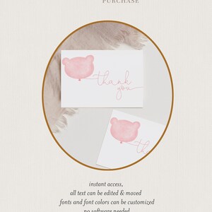 Blush Pink Teddy Bear Thank You Card, Bearly Wait Baby Shower Editable ...
