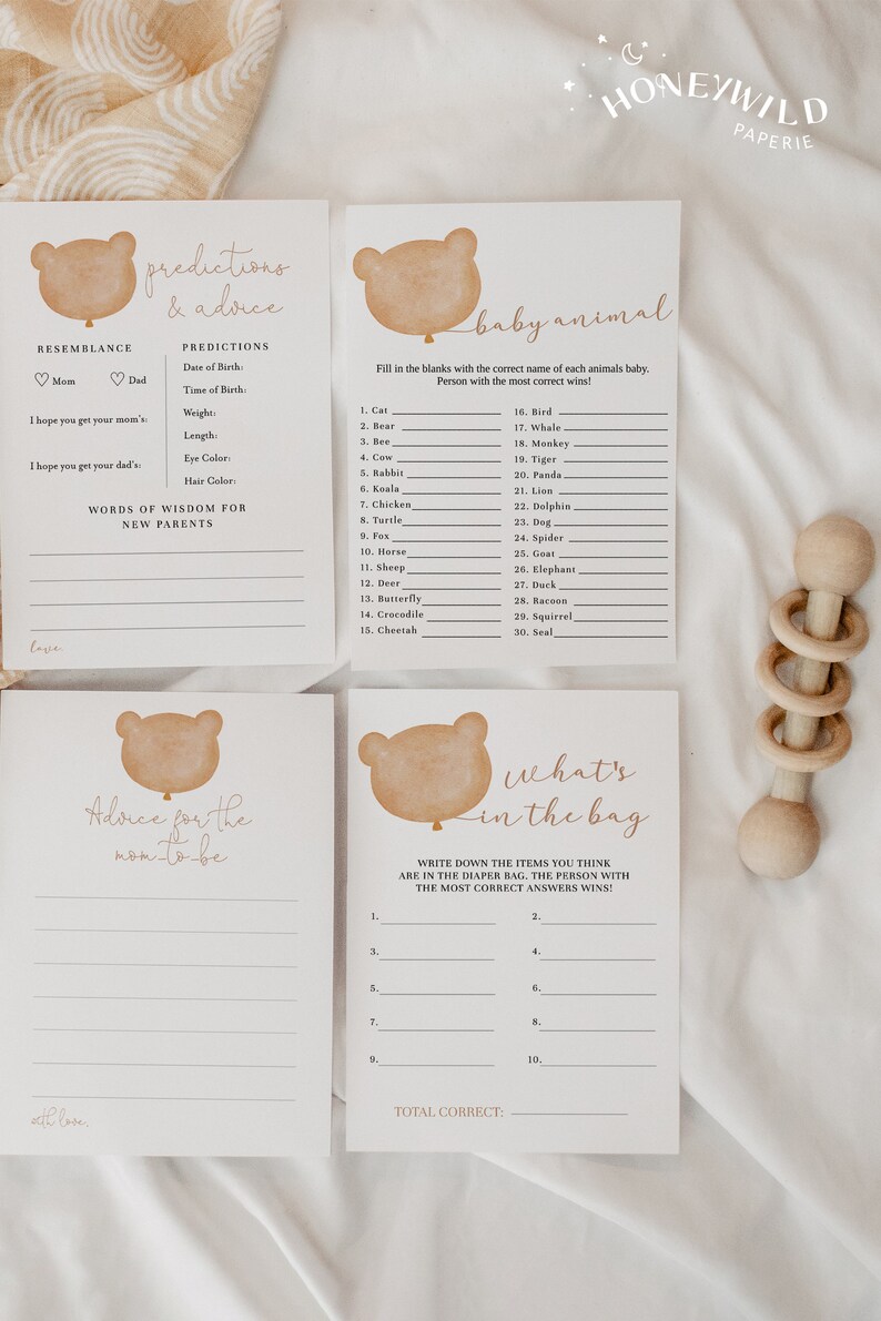 Bear Baby Shower Game Bundle - Editable Teddy Bear Baby Games - We Can ...