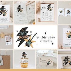 Boy 1st Birthday Bundle | Born to Rock | One Rocks Editable Invitations ...
