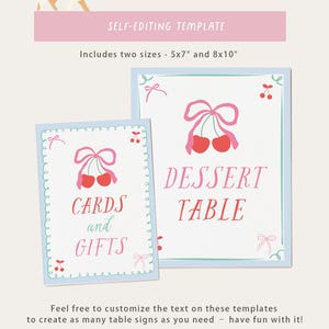 Summer Cherry Party Table Signs - Hand Drawn Ribbon Bow Cherries ...