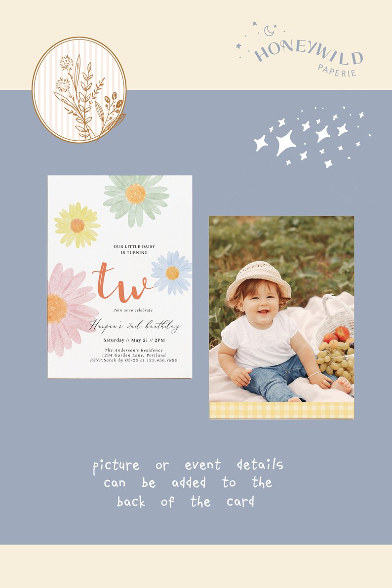 Pastel Daisies 2nd Birthday Invitation Daisy Two Birthday - Etsy