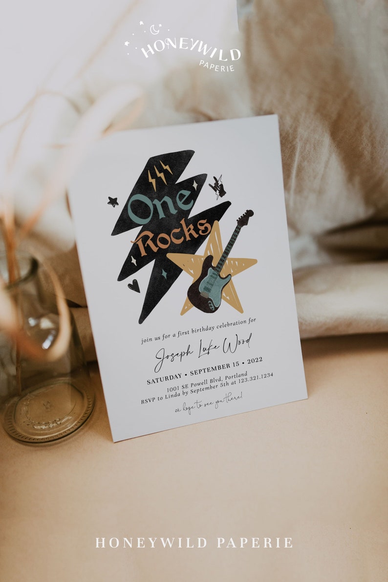 One Rocks Baby 1st Birthday Invitation Rocked One Year - Etsy