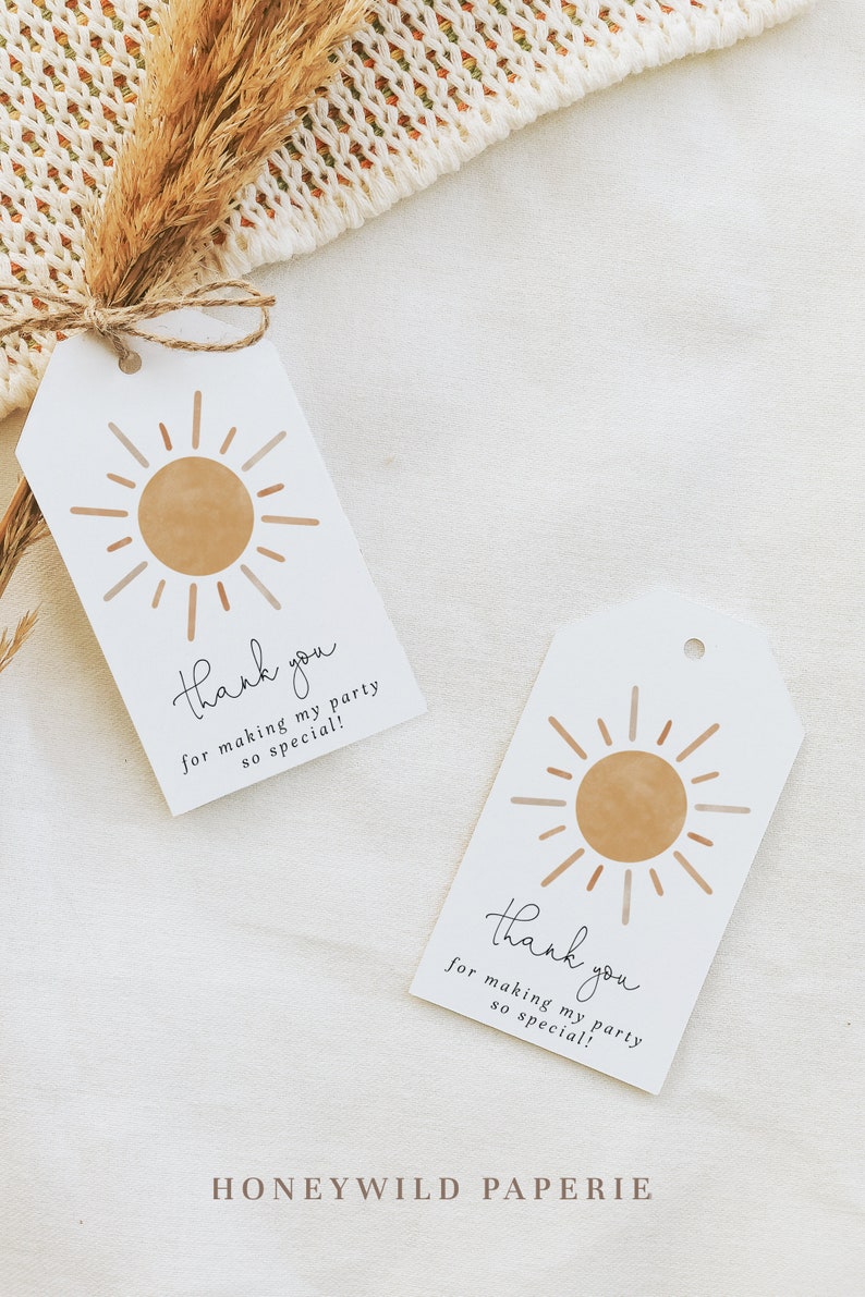 Neutral Boho Sun Party Favor Tags, Sunshine Baby Shower Thank You Favor ...
