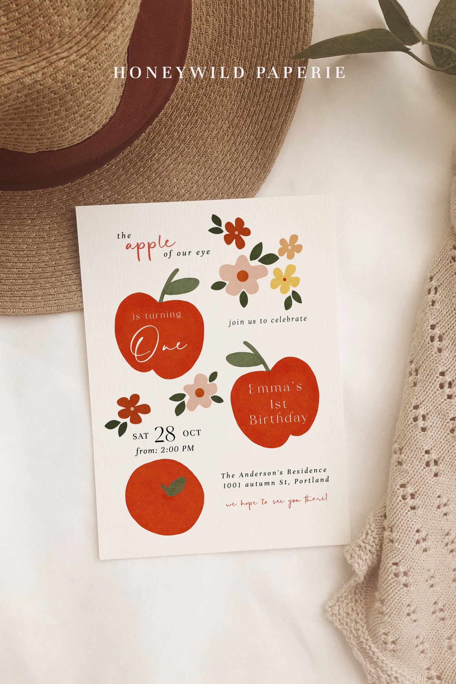 Apple Birthday Invitation Apple of Our Eye Birthday | Etsy