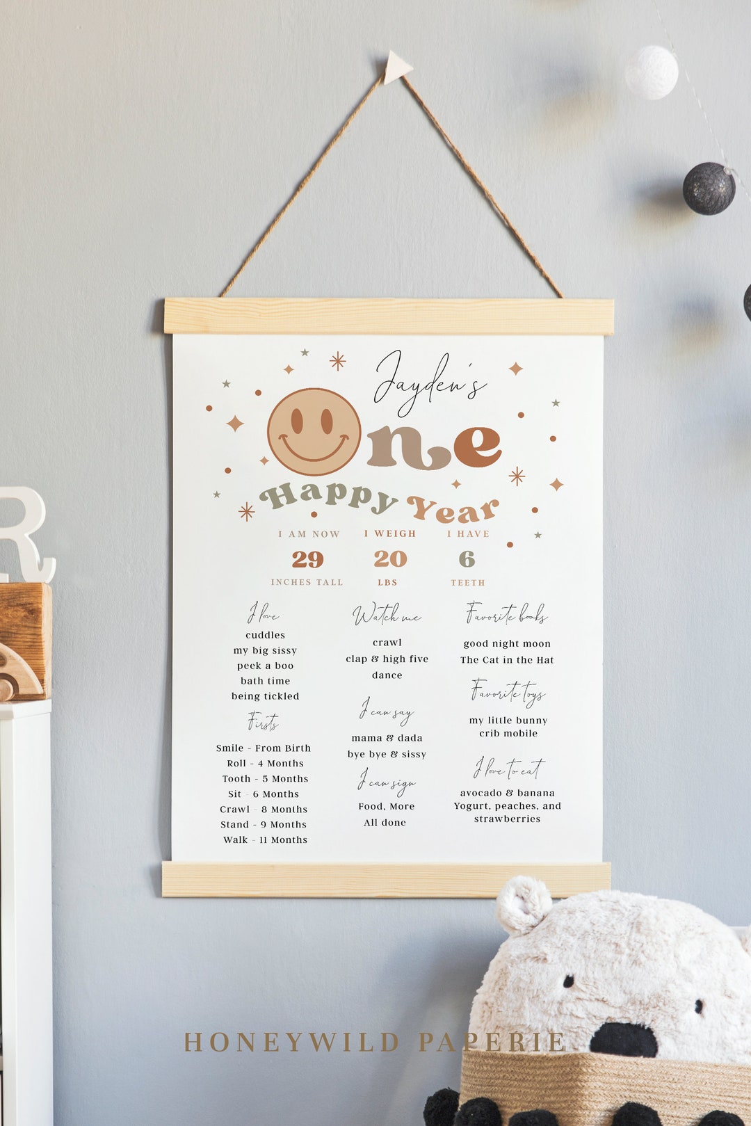 Modern Smiley Face 1st Birthday Milestone Board One Year of - Etsy