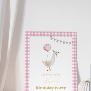Pink One Silly Goose Welcome Sign Template | Editable Girl Goose 1st ...