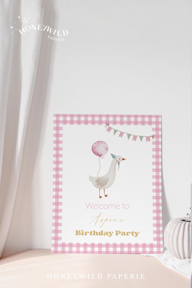 Pink One Silly Goose Welcome Sign Template | Editable Girl Goose 1st ...