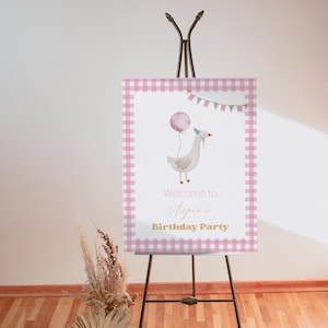 Pink One Silly Goose Welcome Sign Template | Editable Girl Goose 1st ...