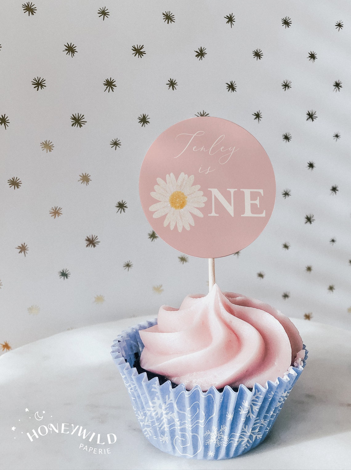 Editable Pink Daisy Birthday Cupcake Toppers, Daisy Floral Cake Toppers ...