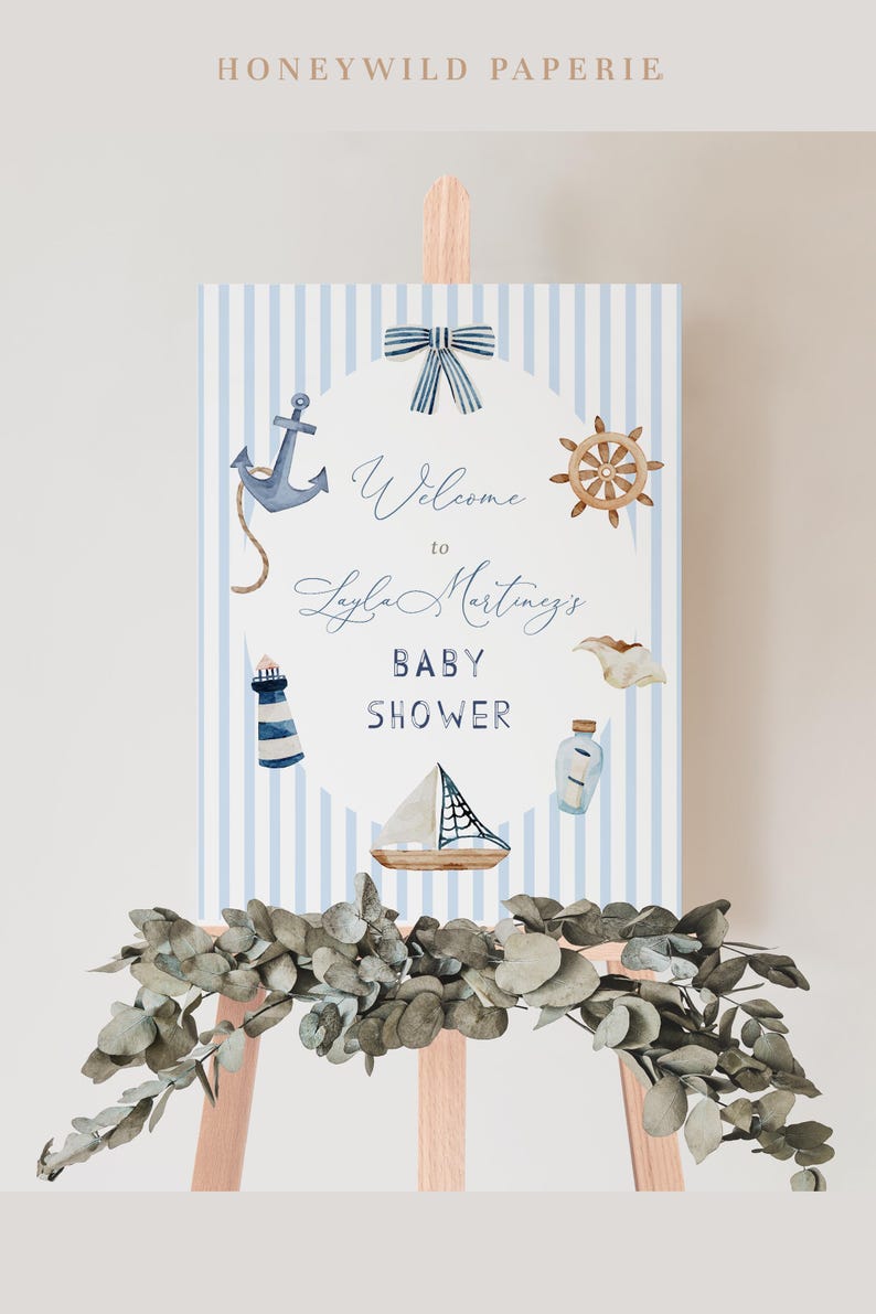 Nautical Baby Shower Welcome Sign, Ahoy It's a Boy Sailboat Baby Shower ...