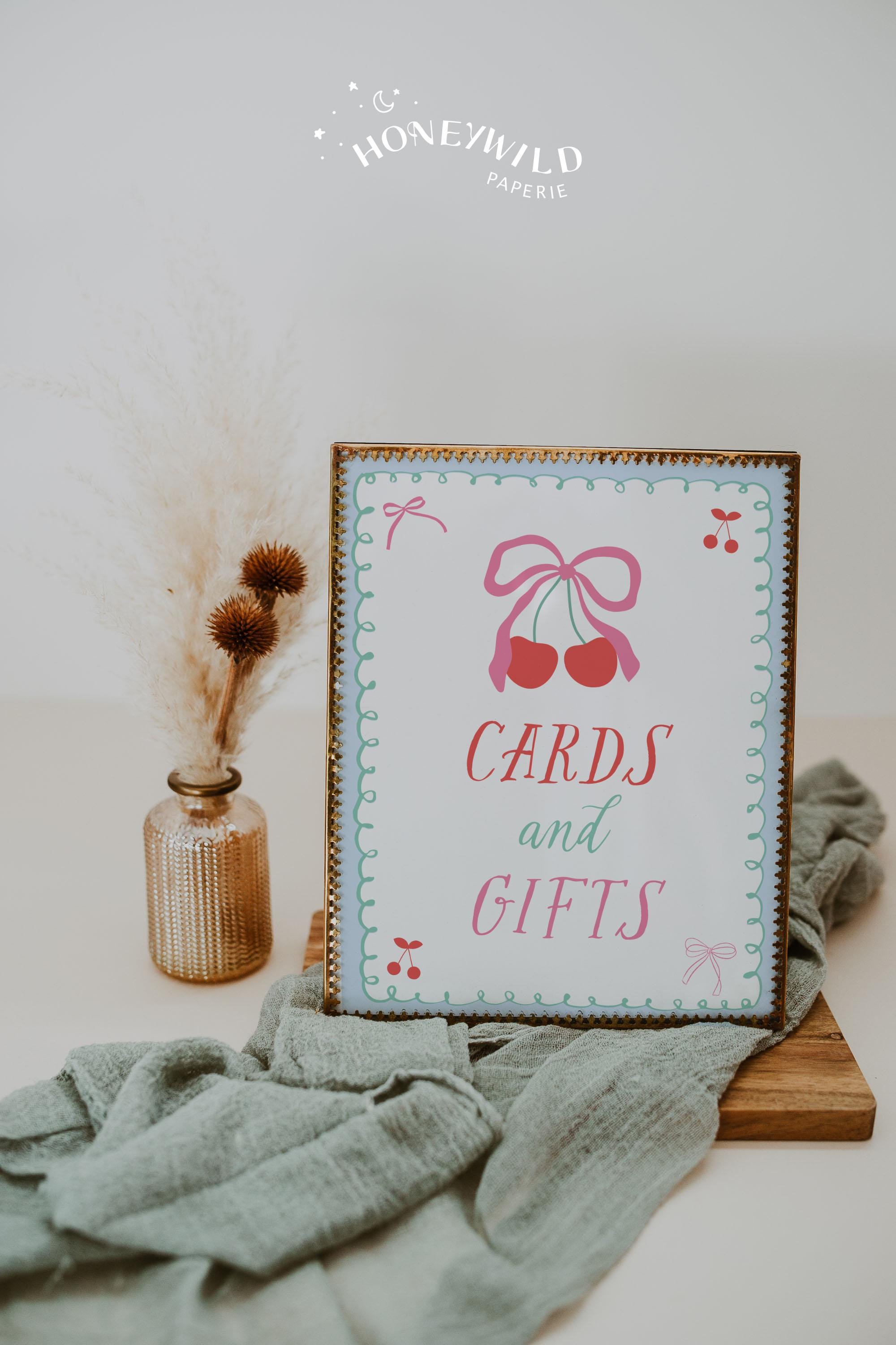 Summer Cherry Party Table Signs - Hand Drawn Ribbon Bow Cherries ...