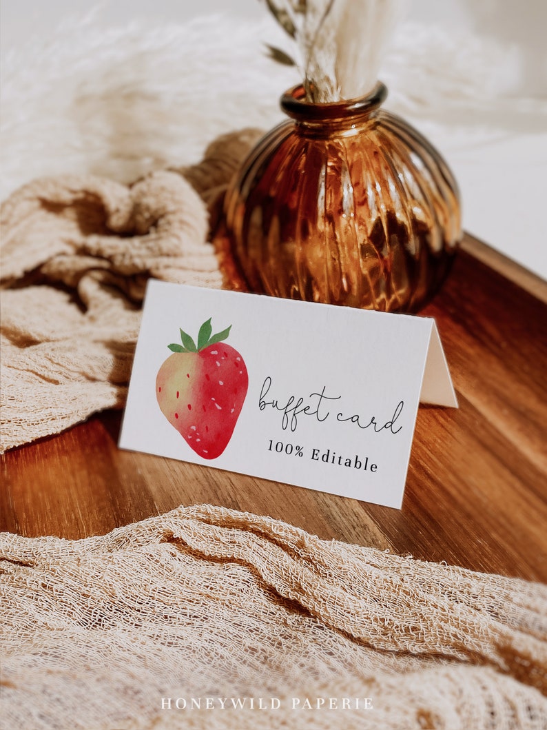 Berry First Birthday Party Place Card Food Tent Cards Tented - Etsy