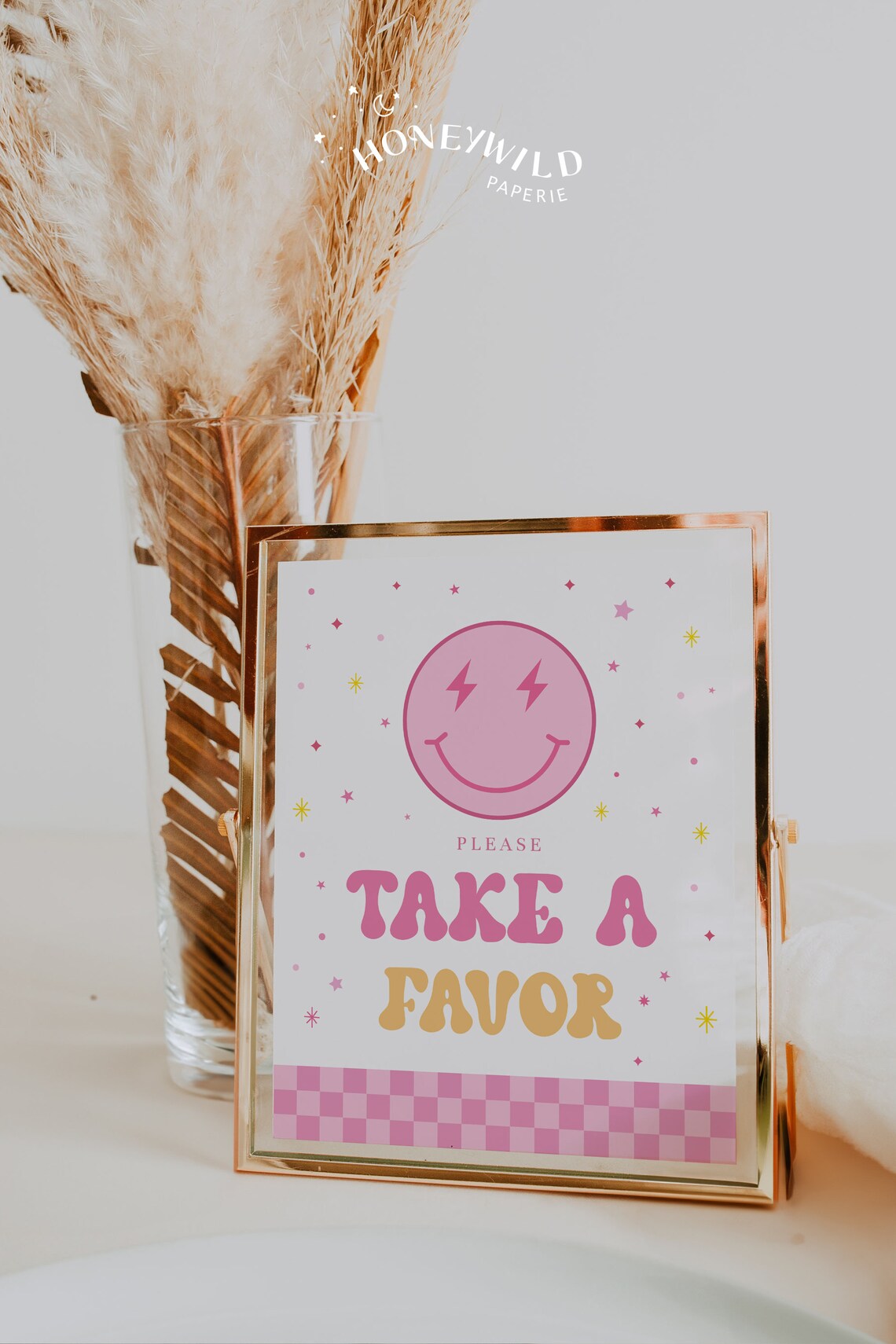 Fully Editable Preppy Pink Smile Face Birthday Table Decor Signs, One ...