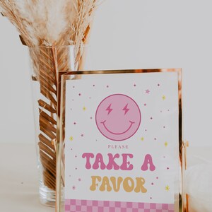 Fully Editable Preppy Pink Smile Face Birthday Table Decor Signs, One ...
