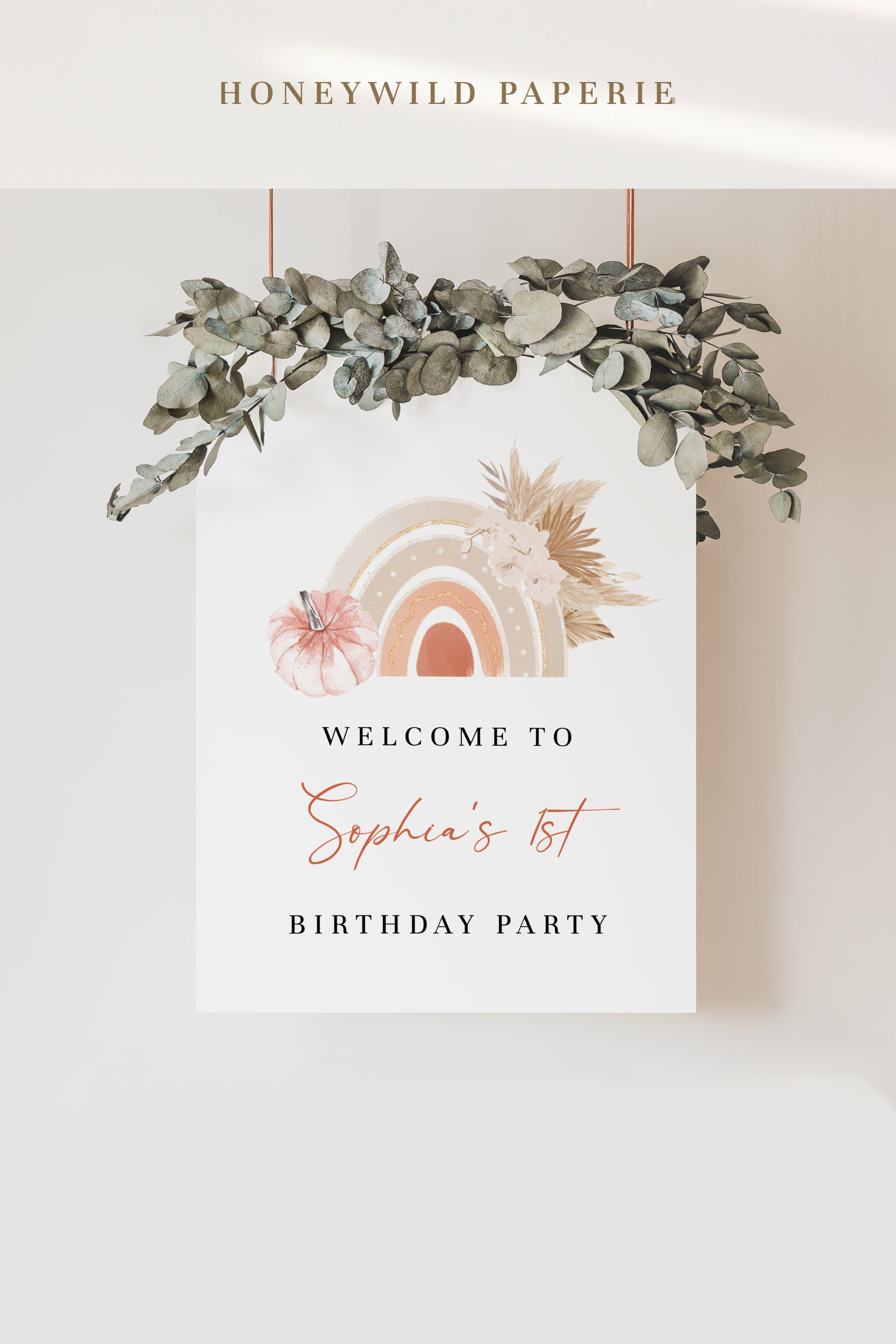 Boho Rainbow and Pumpkin Birthday Welcome Sign Girl Pumpkin | Etsy