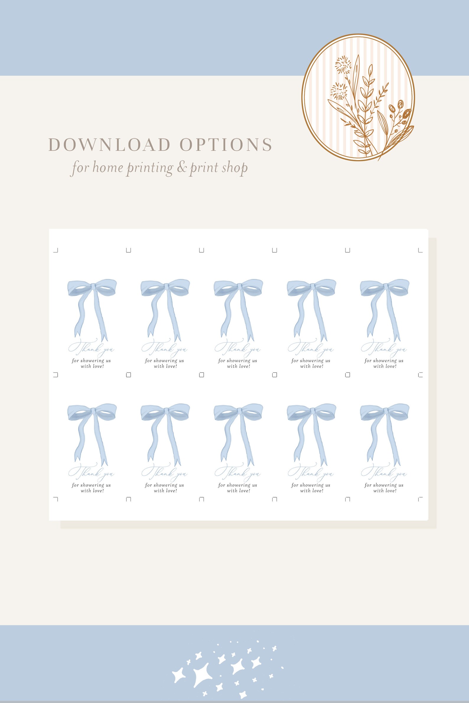 Editable Elegant Blue Bow Favor Tag Template - Printable Thank You Tags ...