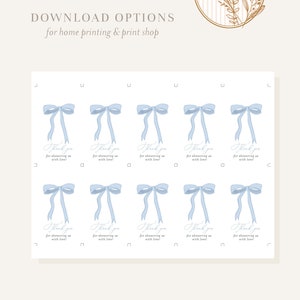 Editable Elegant Blue Bow Favor Tag Template - Printable Thank You Tags ...
