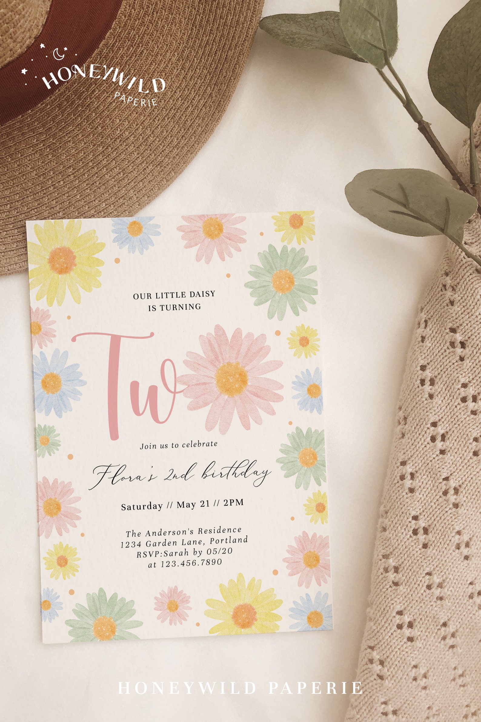 Pastel Daisies 2nd Birthday Invitation, Daisy Two Birthday Invitation ...