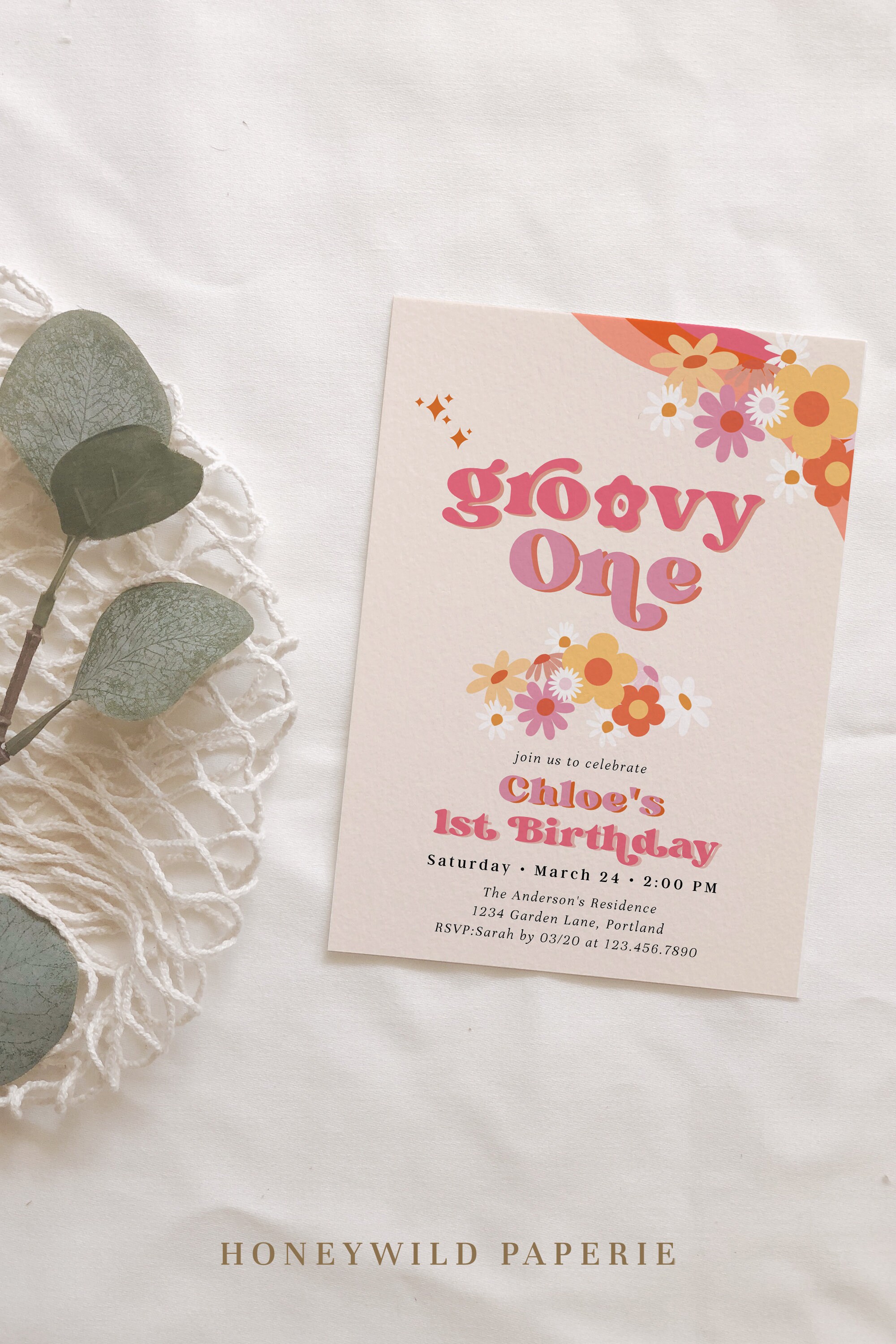 Groovy One Baby Girl 1st Birthday Invitation Boho Retro - Etsy