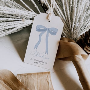 Editable Elegant Blue Bow Favor Tag Template - Printable Thank You Tags ...