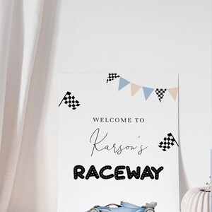 Blue Race Car Welcome Sign Template | Editable TWO Fast or Fast ONE ...