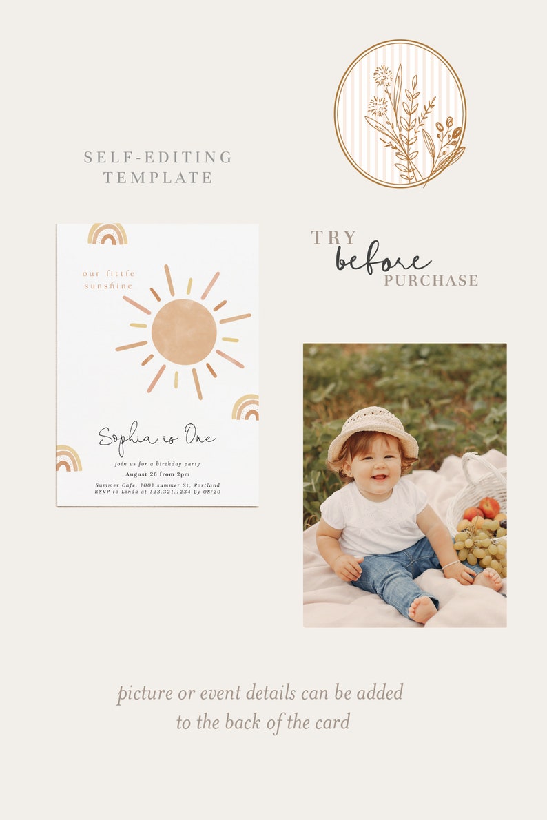 Sunshine 1st Birthday Invitation Our Little Sunshine is One - Etsy