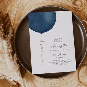 Baby Boy 2nd Birthday Invitation, Navy Blue and Gold Invitation, Simple ...