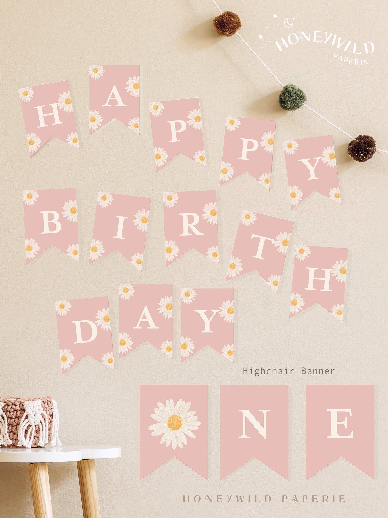 Pink Daisy Birthday Banner Editable Pink Daisy 1st Birthday - Etsy