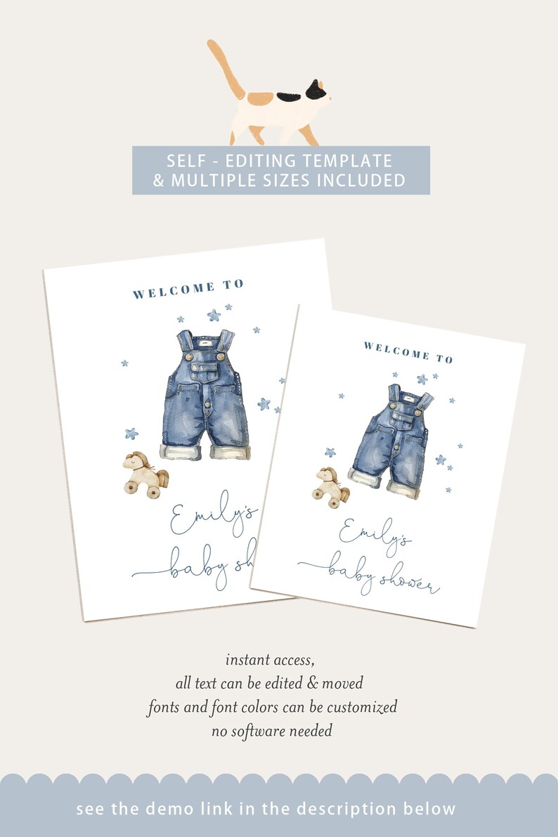 Blue Jean Baby Shower Welcome Sign - Editable Denim Baby Shower Welcome ...