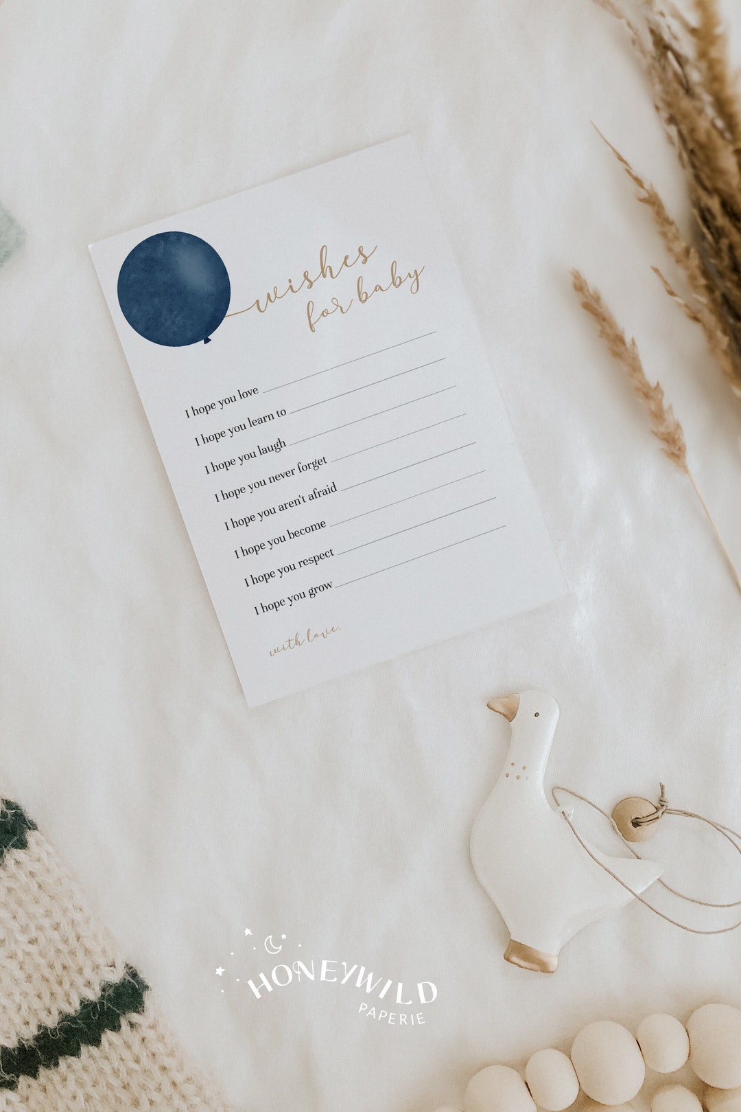Wishes for Baby Boy Baby Shower Printable Game, Navy Blue and Gold Baby ...