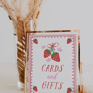 Strawberry Party Table Signs - Hand Drawn Ribbon Bow Strawberries ...