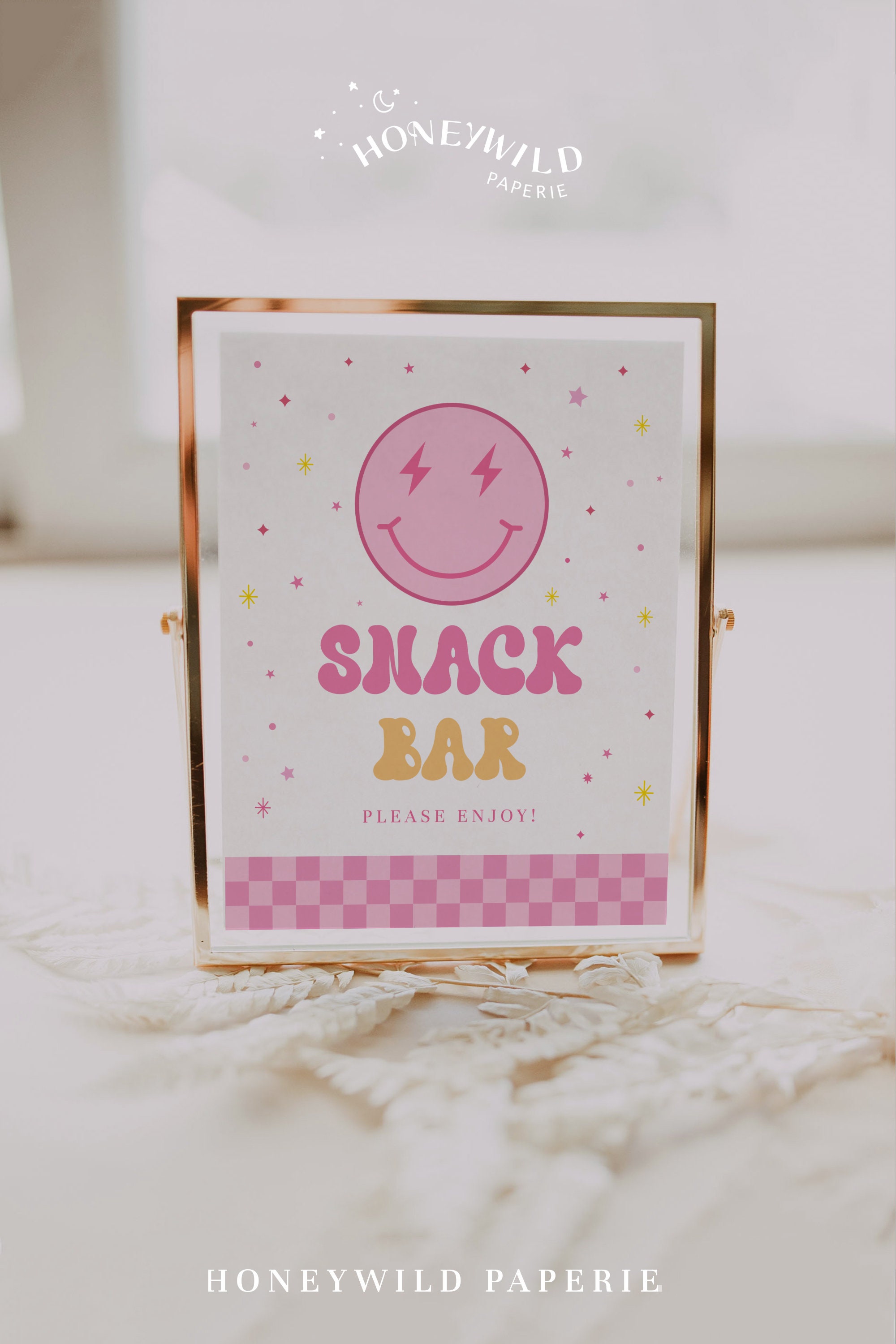 Fully Editable Preppy Pink Smile Face Birthday Table Decor Signs, One ...